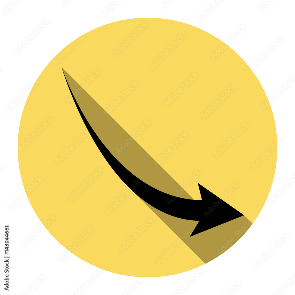 Declining arrow sign. Vector. Flat black icon with flat shadow on royal ...