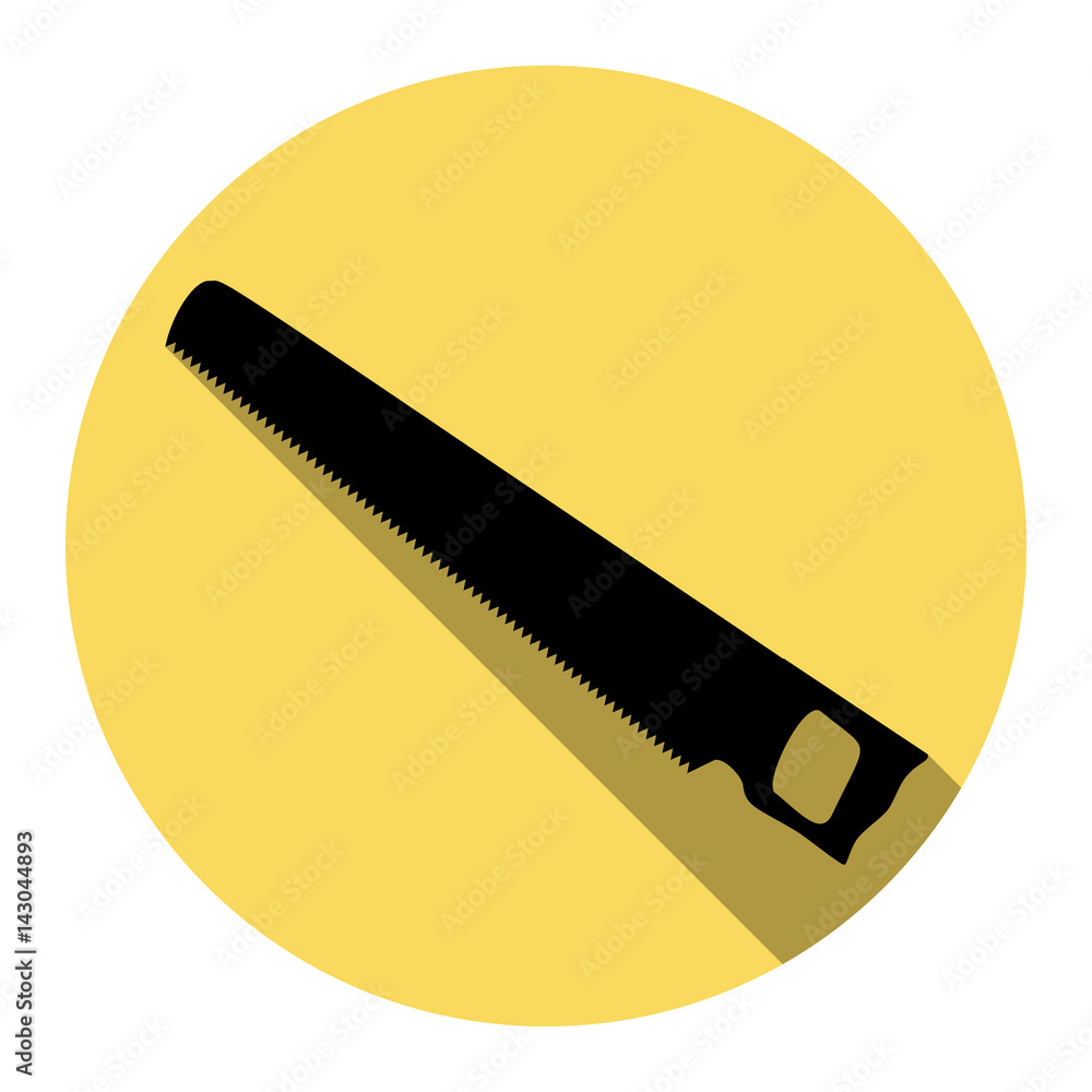 Saw simple sign. Vector. Flat black icon with flat shadow on royal ...