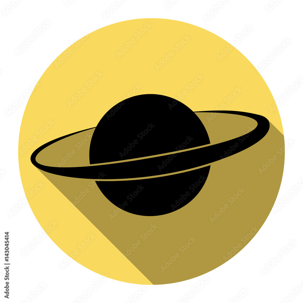 Planet in space sign. Vector. Flat black icon with flat shadow on royal ...