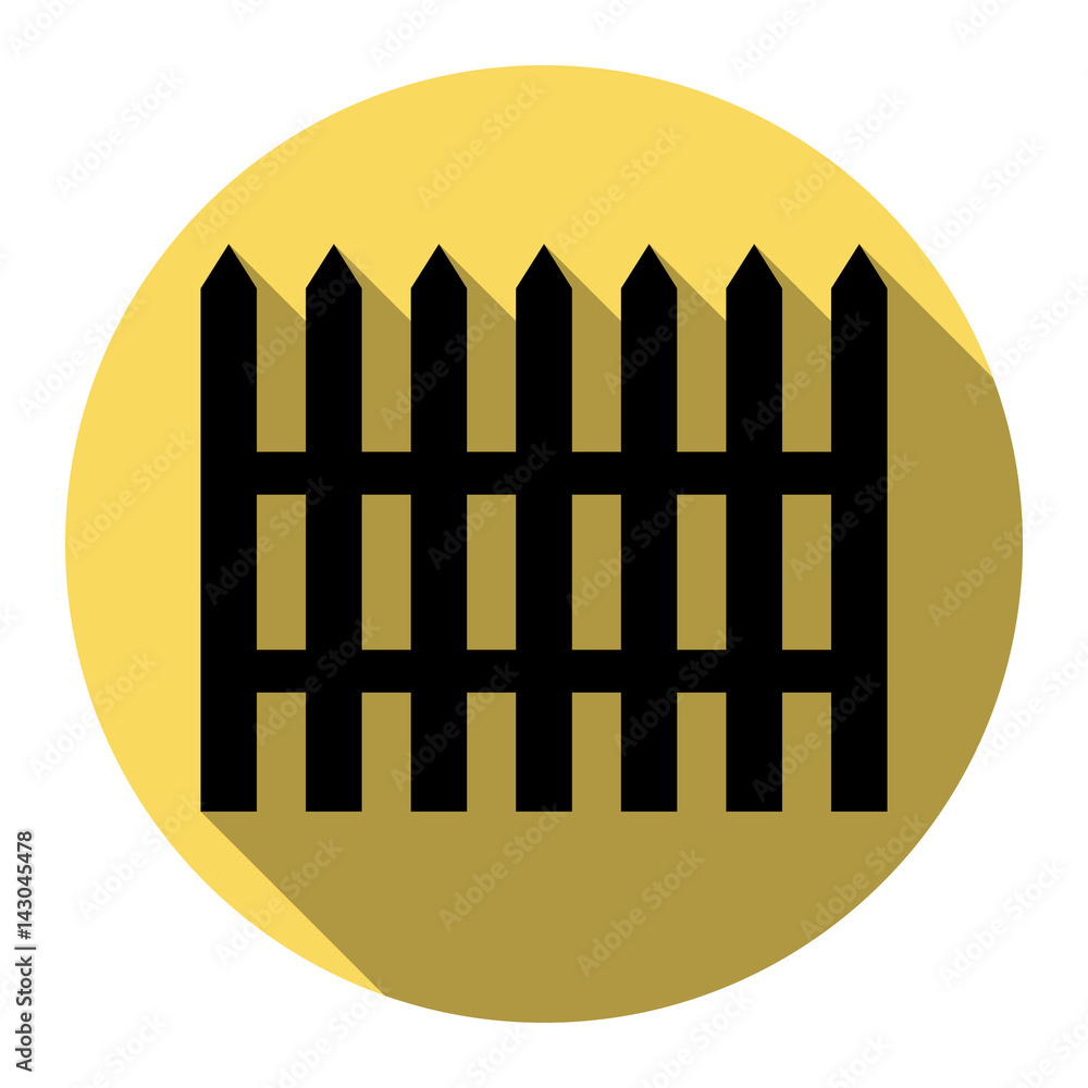 Fence simple sign. Vector. Flat black icon with flat shadow on royal ...