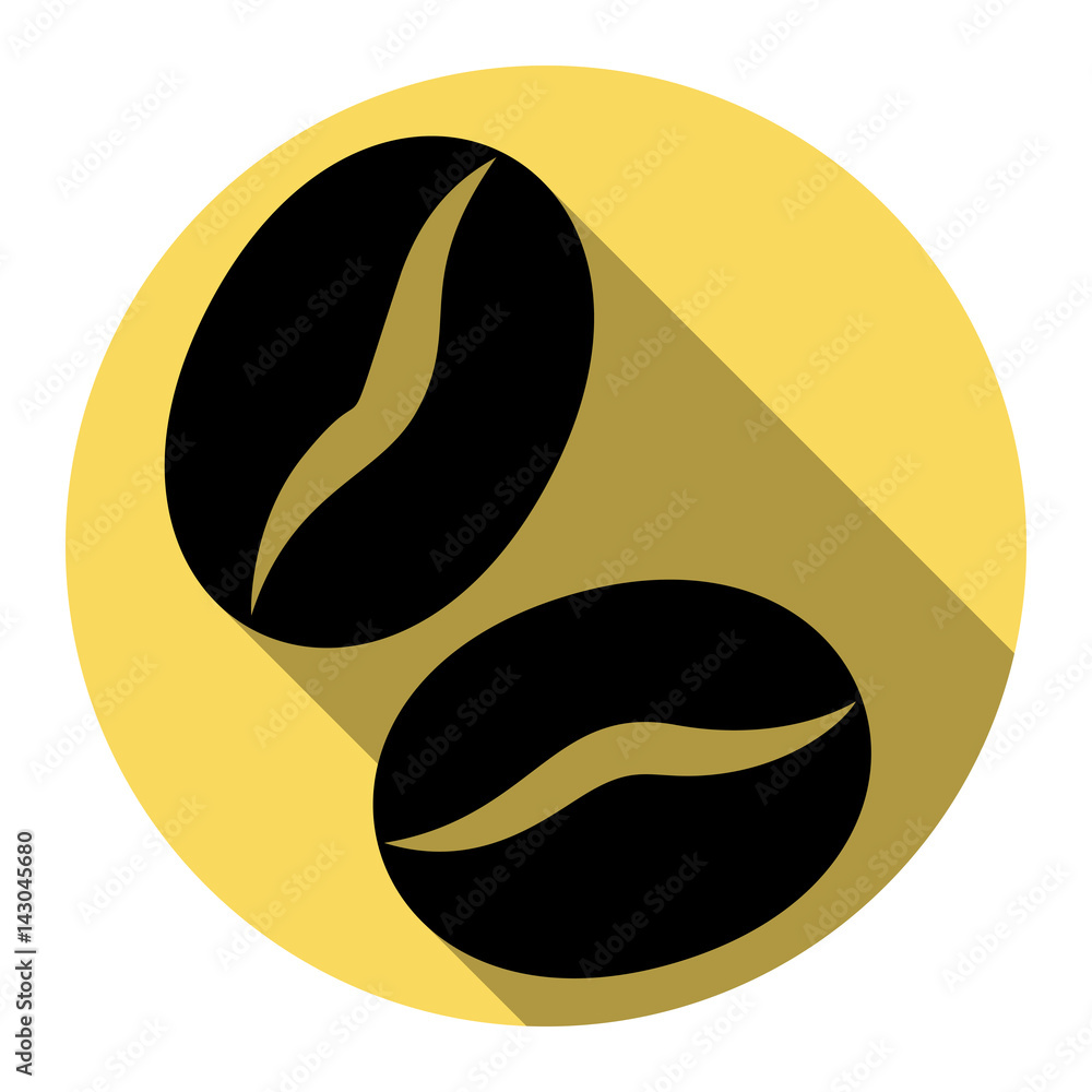 Coffee beans sign. Vector. Flat black icon with flat shadow on royal ...