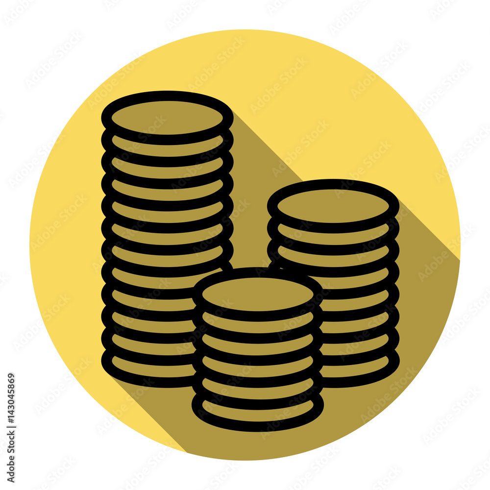 Money sign illustration. Vector. Flat black icon with flat shadow on ...