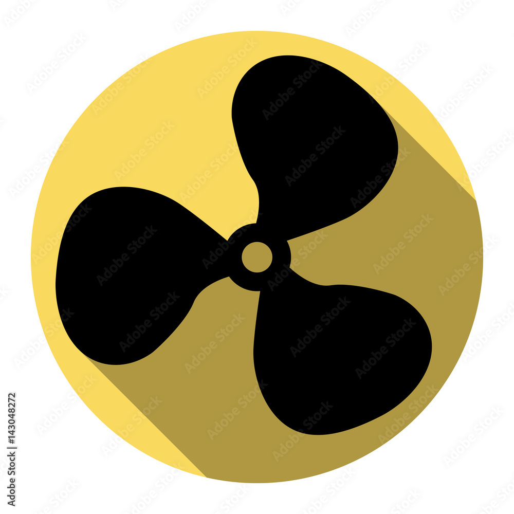 Fan sign. Vector. Flat black icon with flat shadow on royal yellow ...