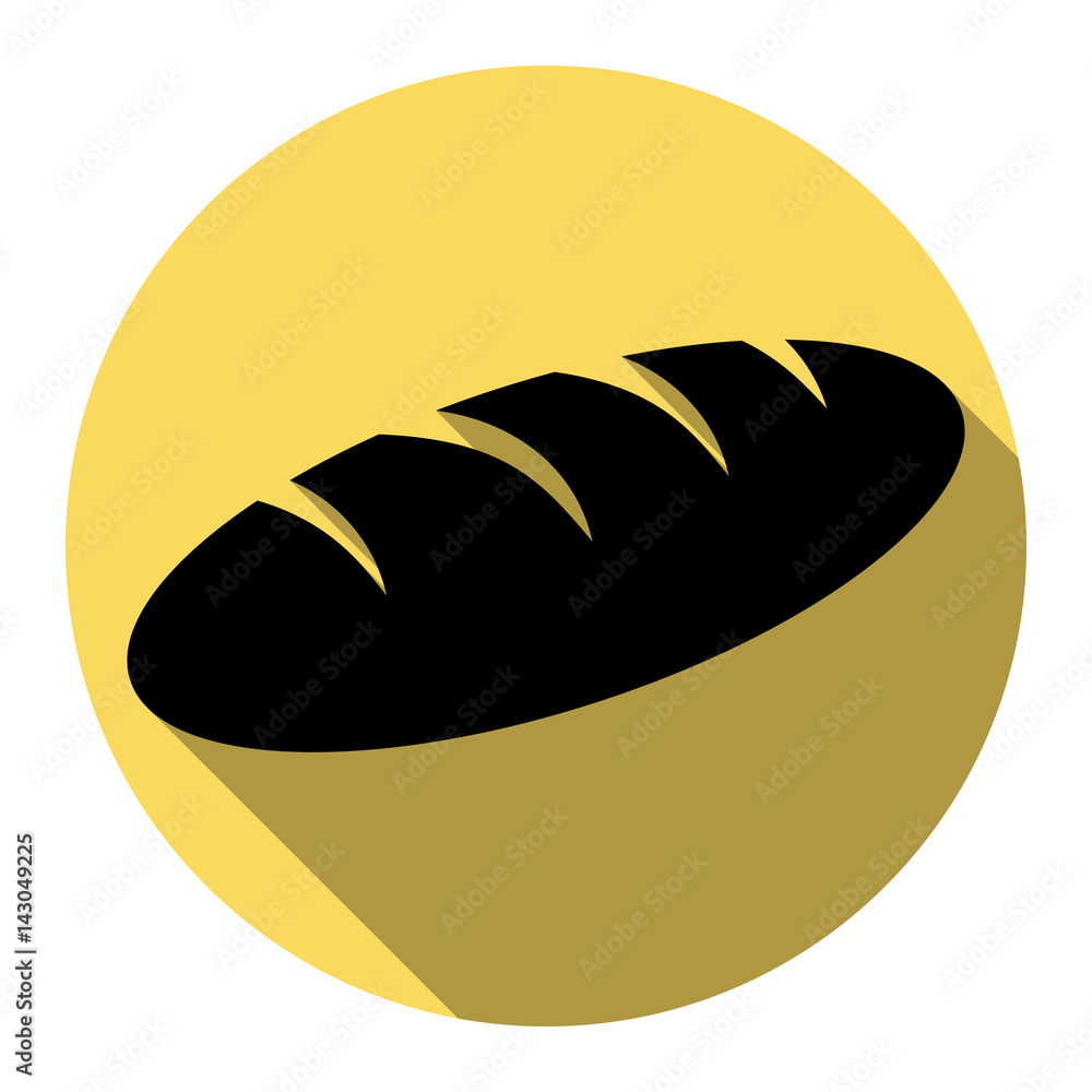 Bread sign. Vector. Flat black icon with flat shadow on royal yellow ...