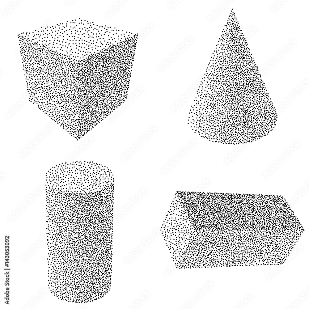 Dotwork Halftone Vector Parallelepiped Box Cylinder and Cone. Tattoo ...