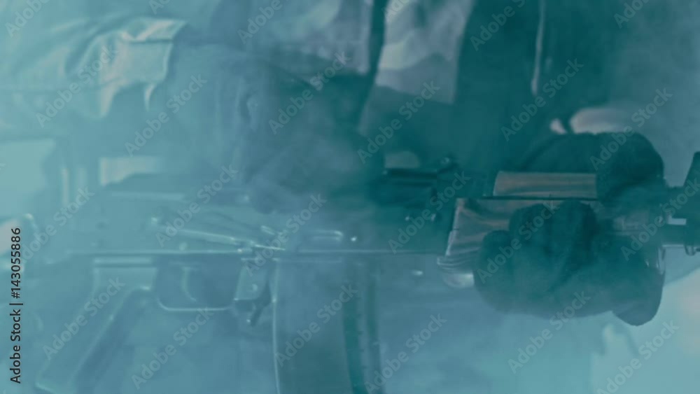 Change rifle cartridge in aksu. Assault rifle kalashnikov shutter ...