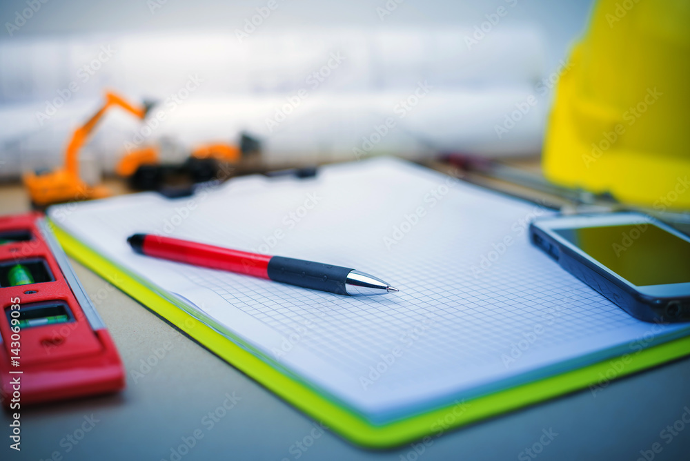 Architecture, engineering and construction background concept. Working ...