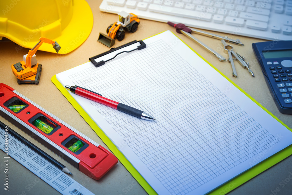 Architecture, engineering and construction background concept. Working ...