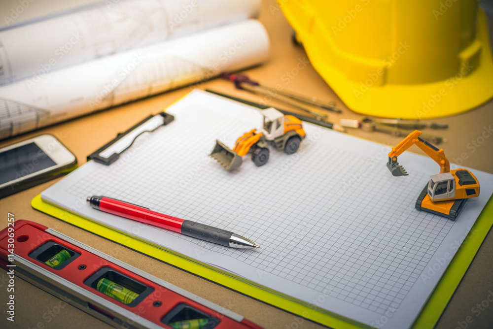 Architecture, engineering and construction background concept. Working ...