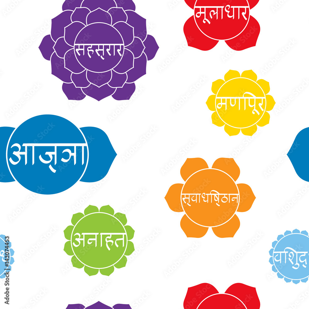 seamless pattern with signs and names of chakras in Sanskrit for your ...
