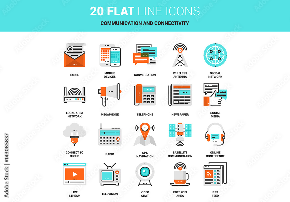 20 Line Art Communications Icons Stock Template | Adobe Stock