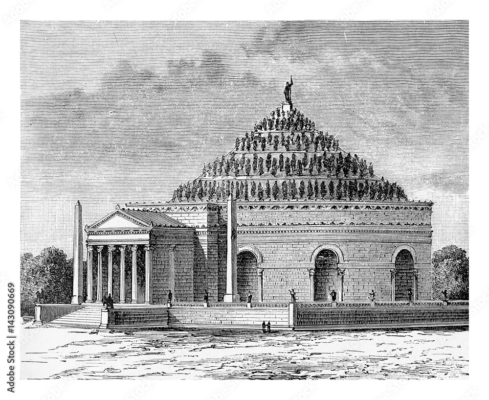 XIX century engraving describing how could have been the Mausoleum of ...