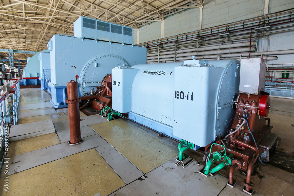 Steam turbine generator in turbine hall at nuclear power station Stock ...
