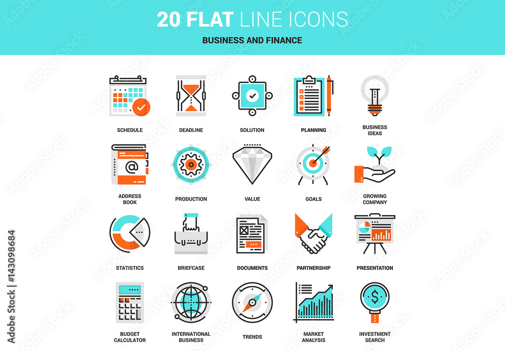 20 Line Art Business and Finance Icons Stock Template | Adobe Stock