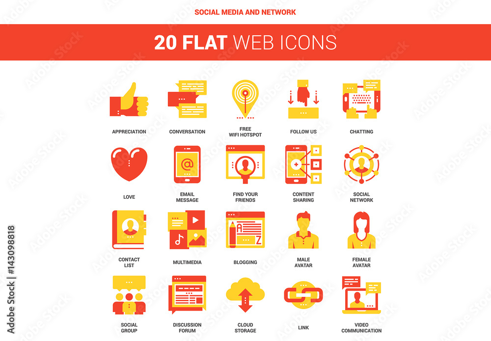 20 Red and Yellow Social Media and Network Icons Stock Template | Adobe ...
