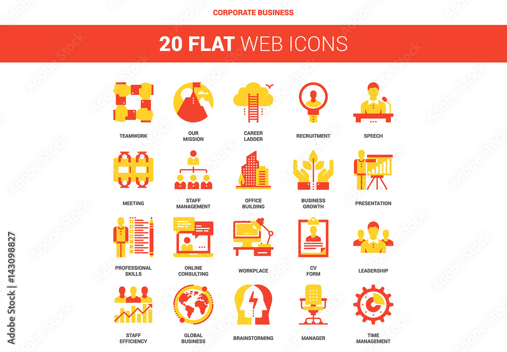20 Red and Yellow Corporate Business Icons Stock Template | Adobe Stock