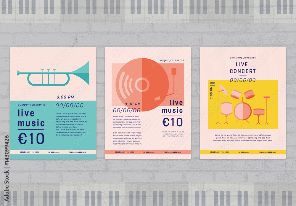 Eight Posters for a Concert or Music Venue Stock Template | Adobe Stock
