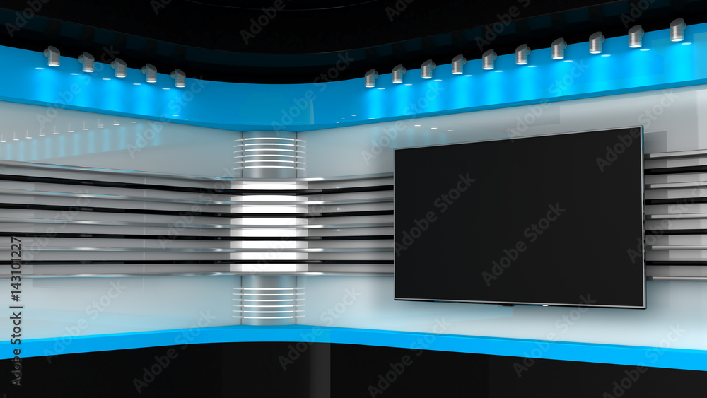 Tv Studio. Blue studio. Backdrop for TV shows .TV on wall. News studio ...