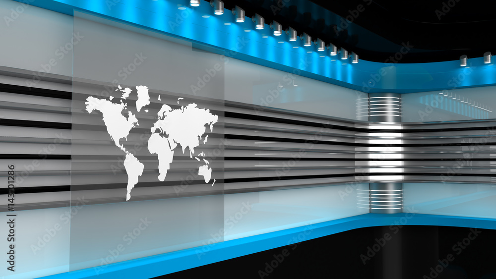Tv Studio. Blue studio. Backdrop for TV shows .TV on wall. News studio ...