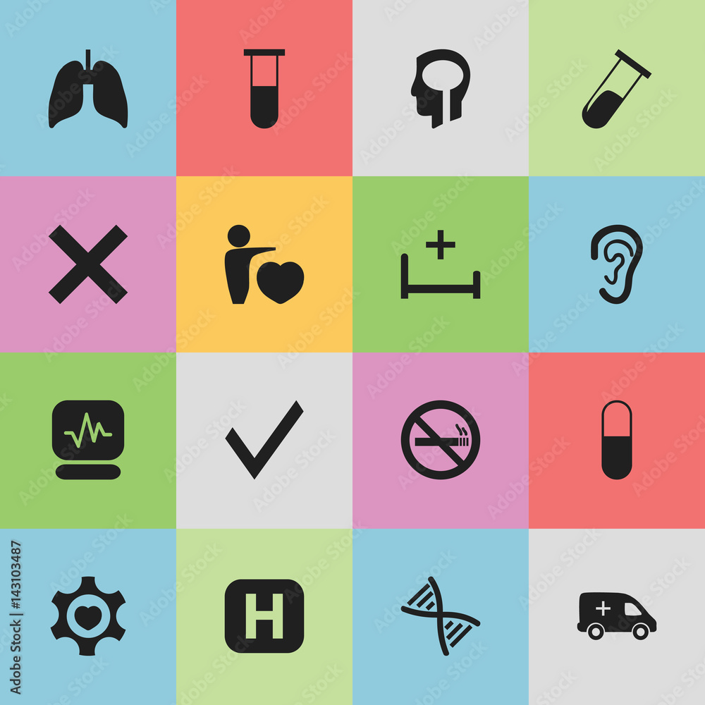 Set Of 16 Editable Health Icons. Includes Symbols Such As Intelligence ...