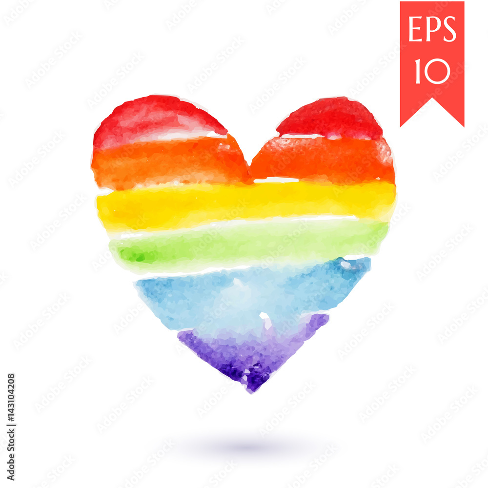 Watercolor painted colorful rainbow heart, vector element for design ...