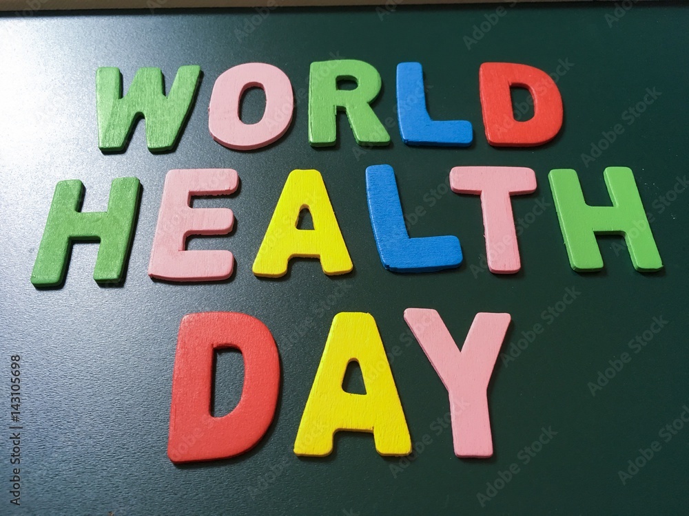 Health concept for World Health Day wording on chalkboard which ...