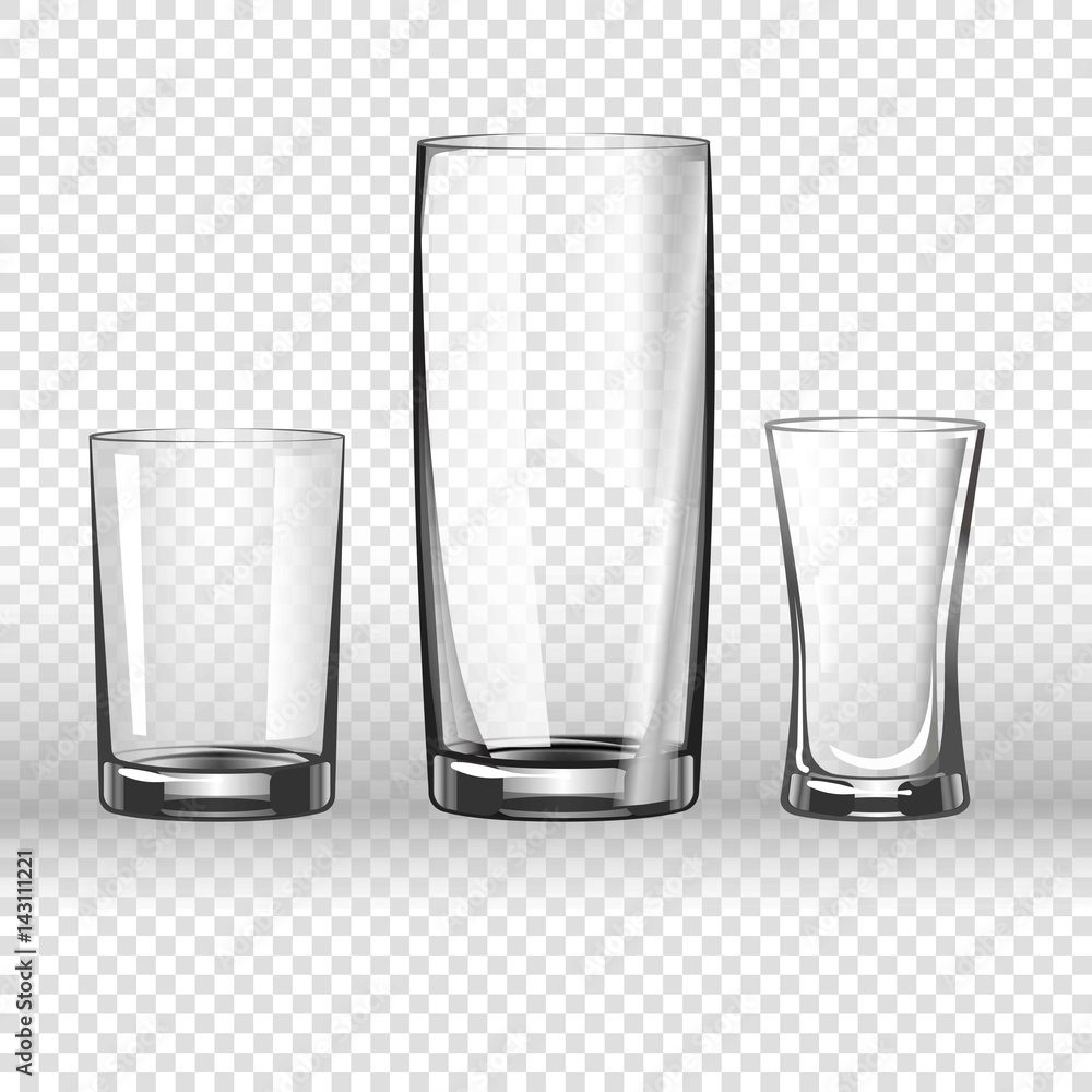 Glass glassware 3D realistic vector isolated icons on transparent ...