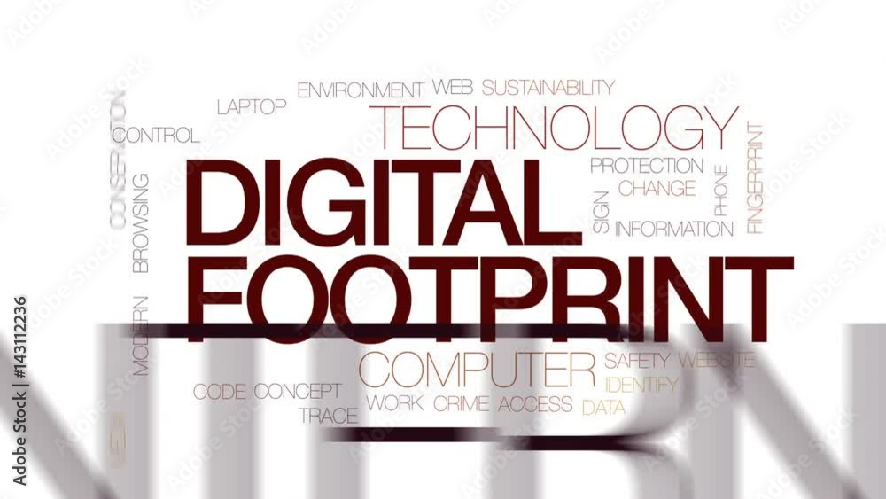 Digital footprint animated word cloud, text design animation. Kinetic ...