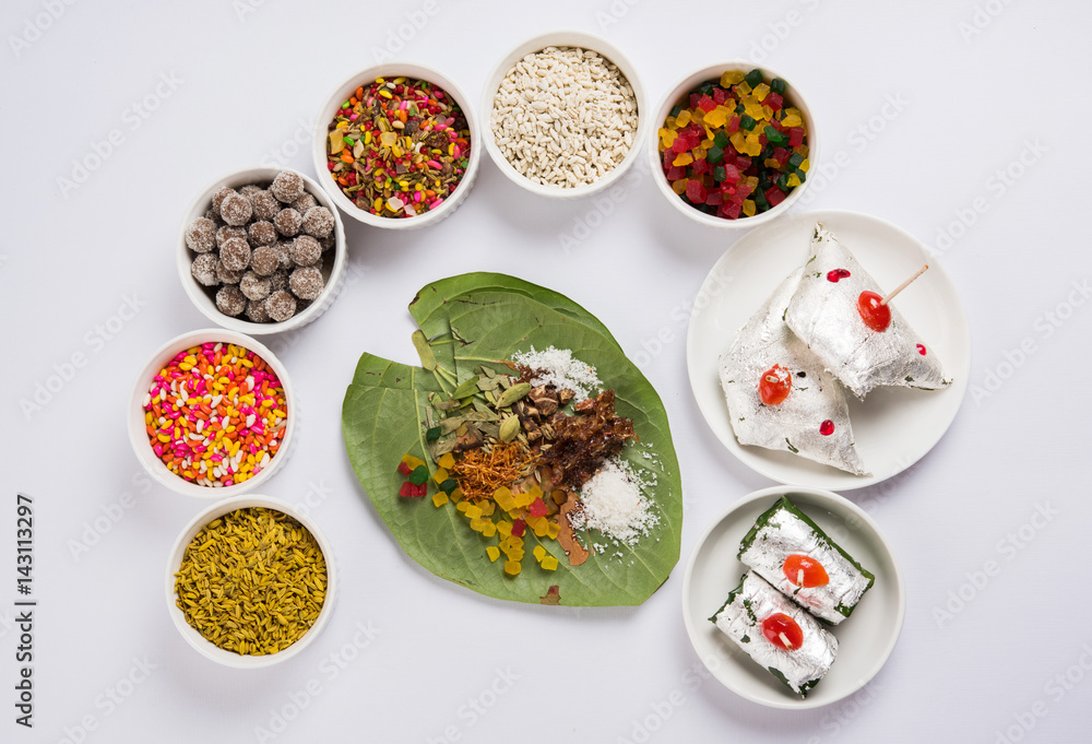 Ingredients of indian traditional digestive meetha masala paan which is ...