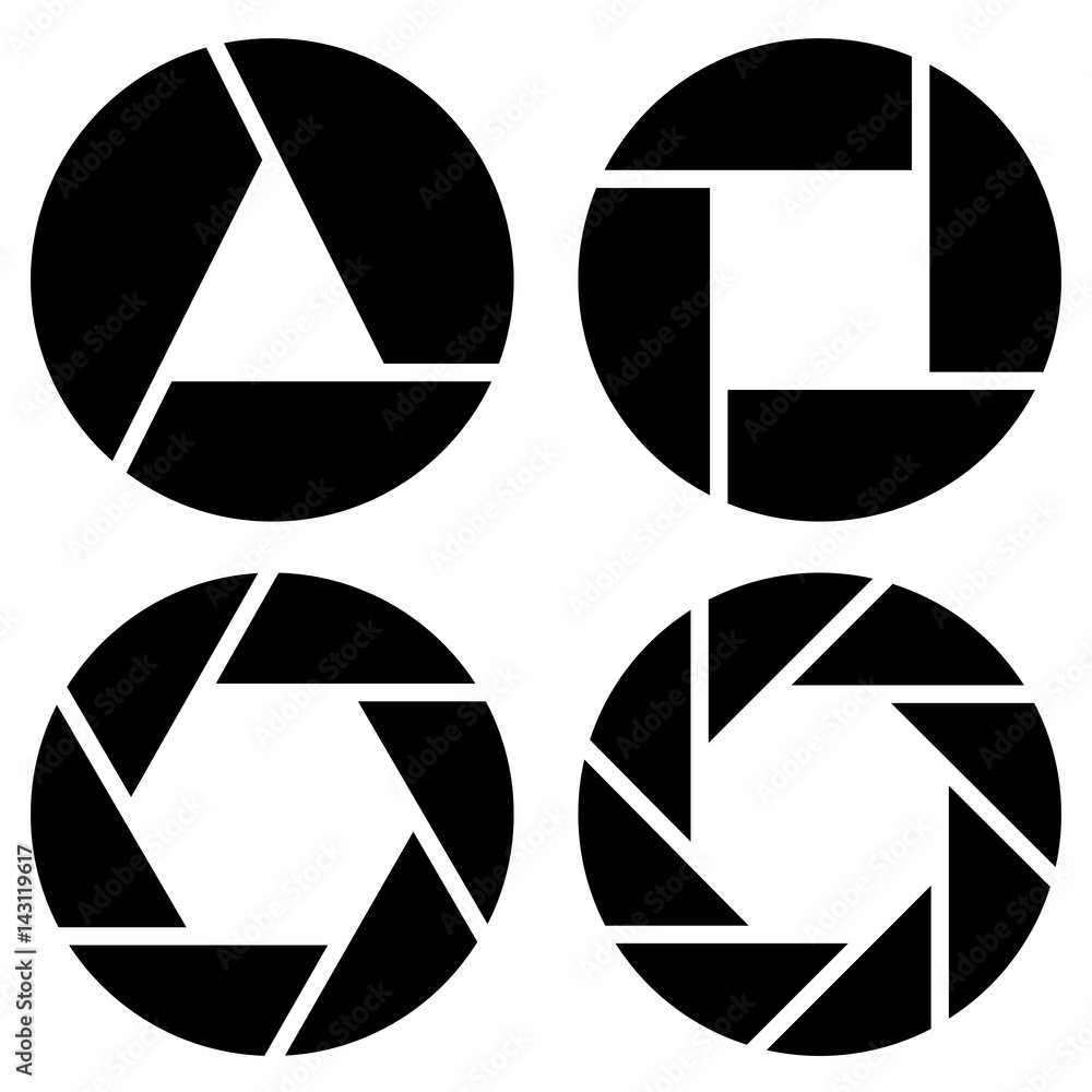 Aperture, camera lens symbol, pictogram in 4 variation for photography ...