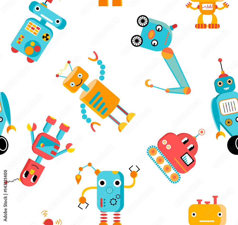 Cute robots seamless pattern Stock Vector | Adobe Stock