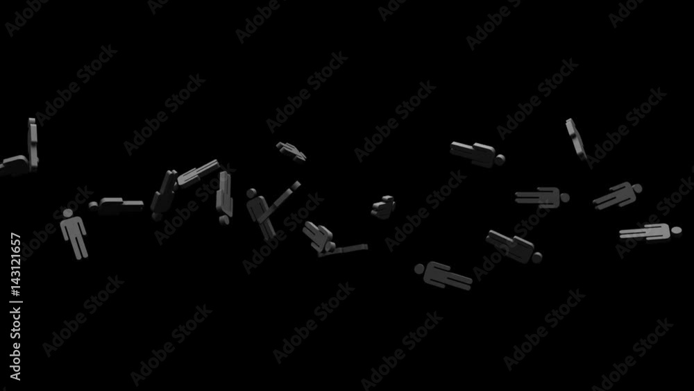 Black Human Shaped Objects On Black Background. Loop able 3DCG render ...