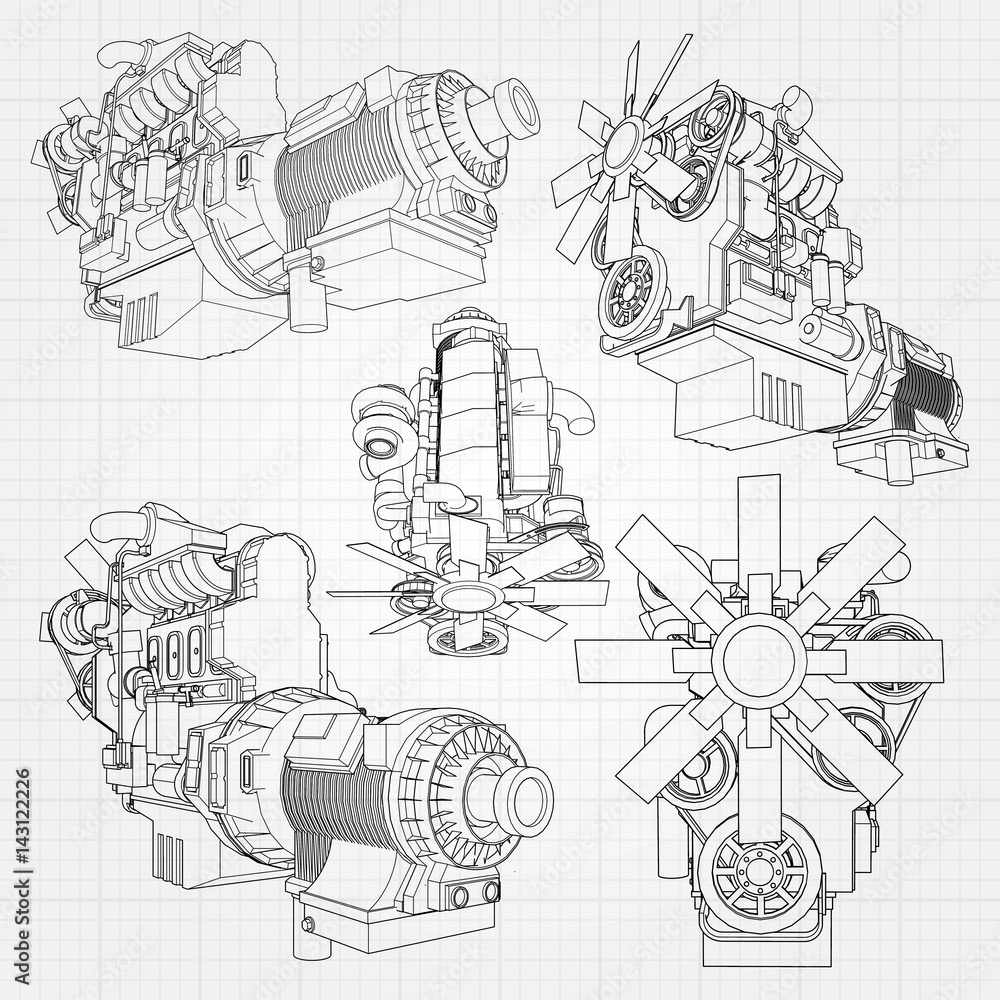 A big diesel engine with the truck depicted in the contour lines on ...
