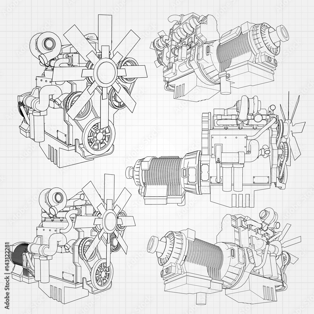 A big diesel engine with the truck depicted in the contour lines on ...