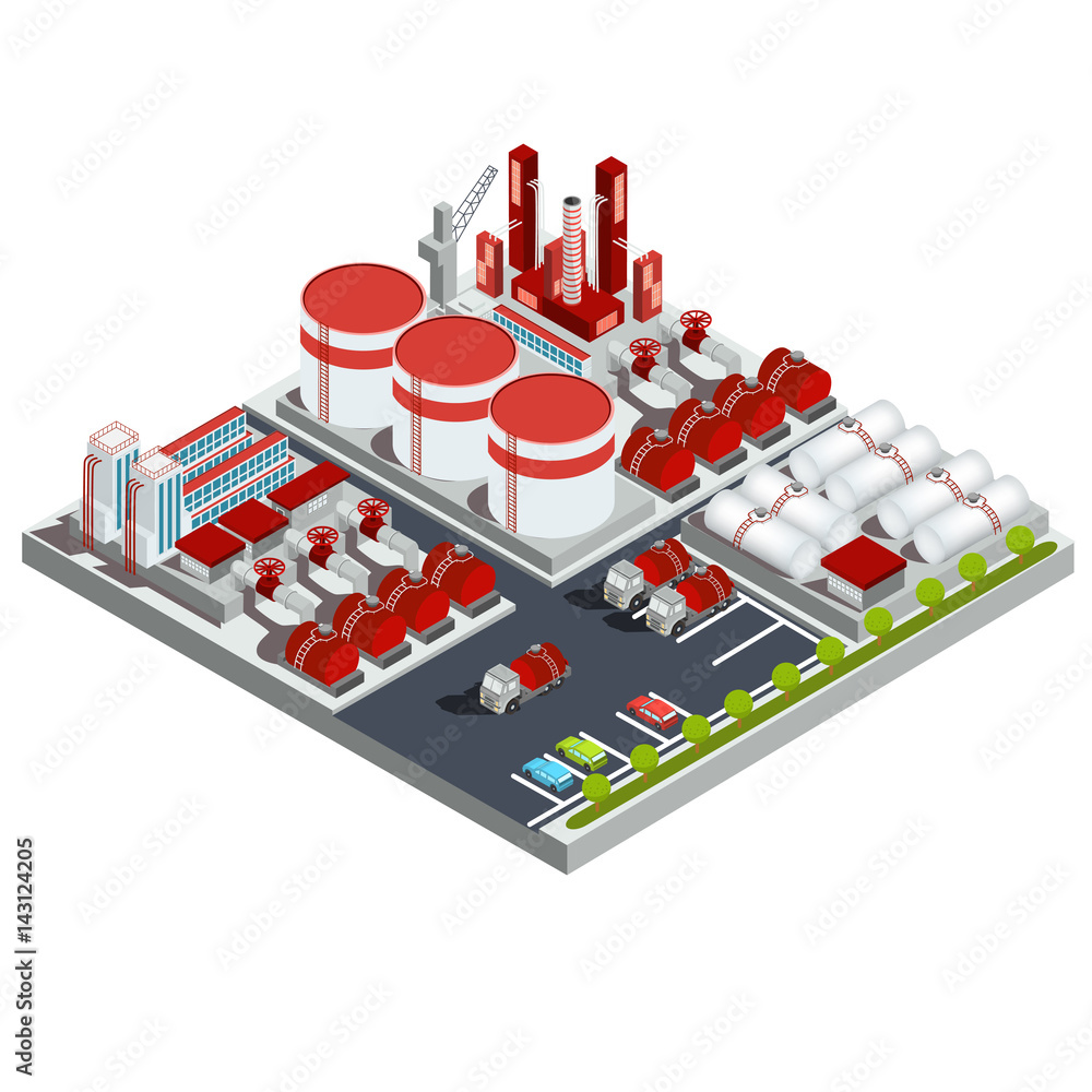 Vector isometric illustration of the oil industry. 3D icon of the oil ...
