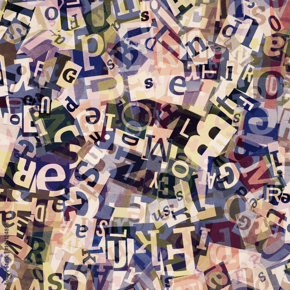 Collage with mixed letter clippings from magazines and newspapers ...