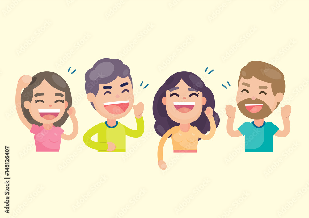 Poster Happy group of people having fun and smiling laughing together ...