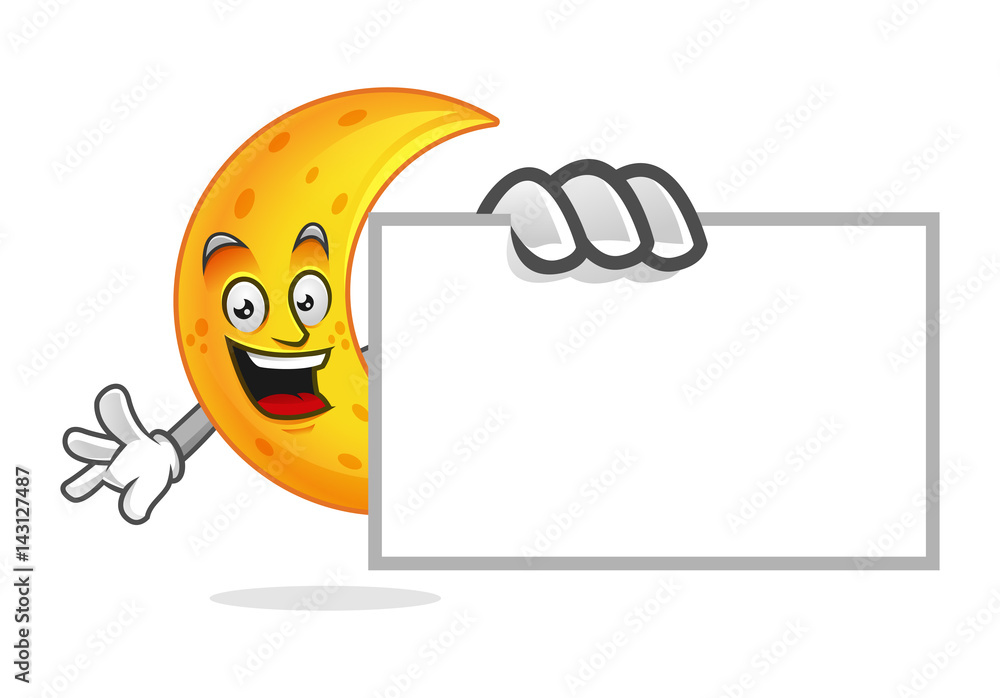 moon mascot with blank business card, moon character, moon cartoon ...