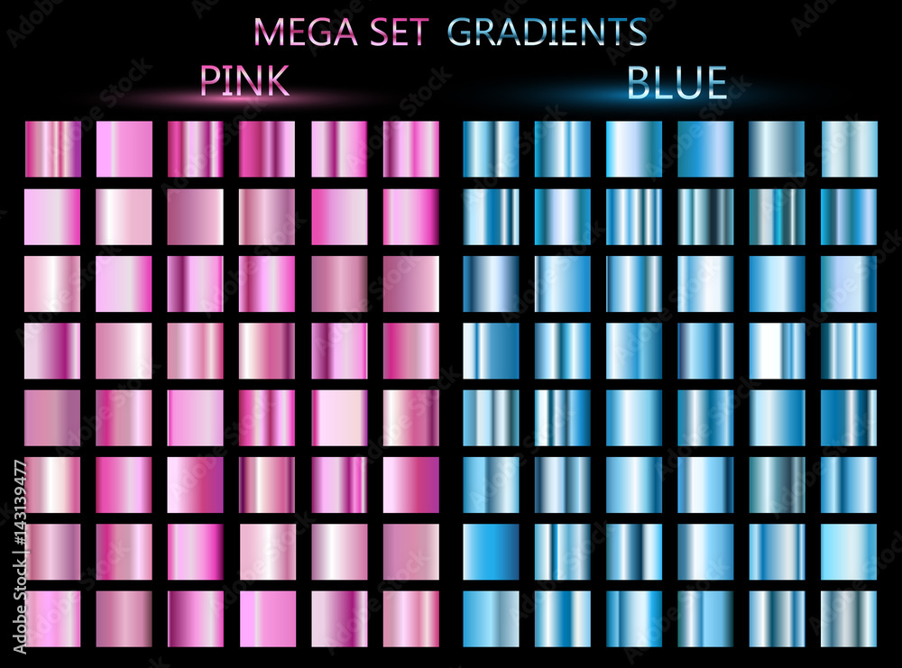 Set of blue and pink gradients.Metallic squares collection,Vector ...