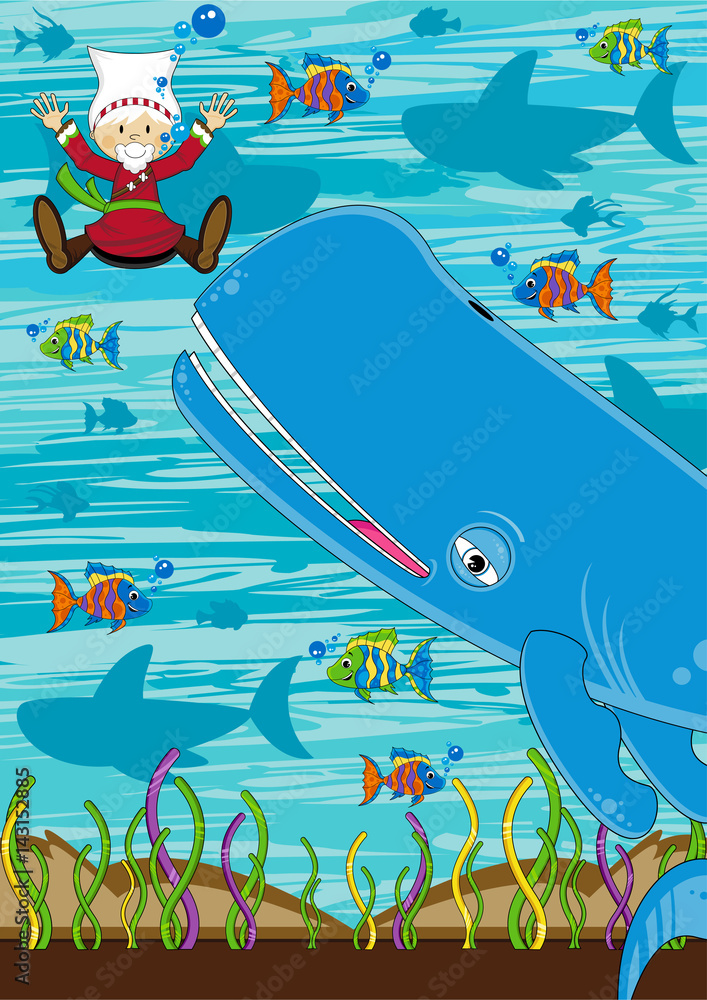 Cartoon Jonah and the Whale Bible Illustration Stock Vector | Adobe Stock