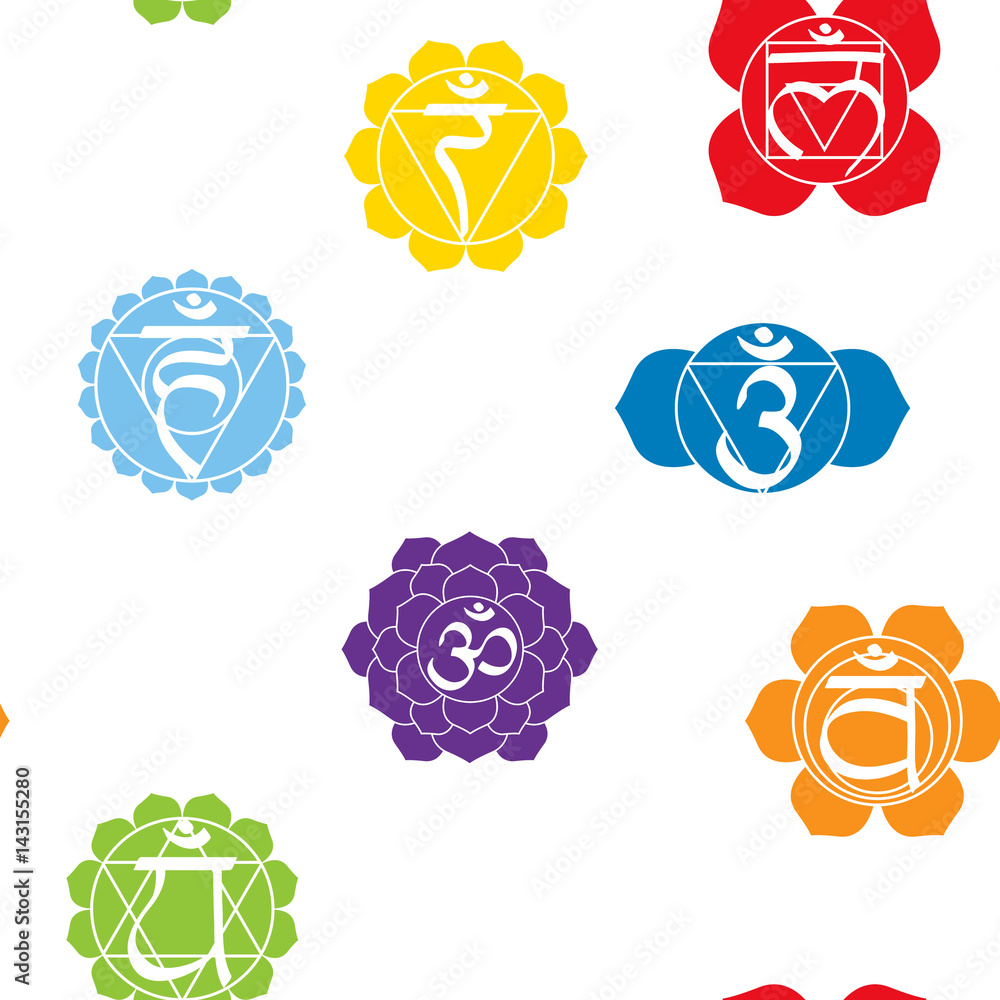 seamless pattern with signs and names of chakras in Sanskrit for your ...