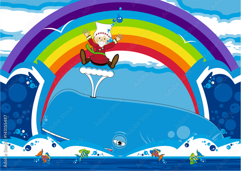 Cartoon Jonah and the Whale Bible Illustration Stock Vector | Adobe Stock