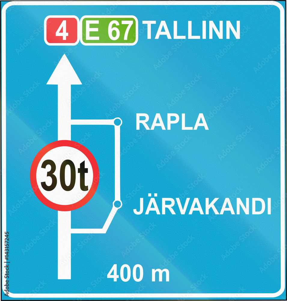 Estonian informatory road sign with bypass for trucks Stock ...