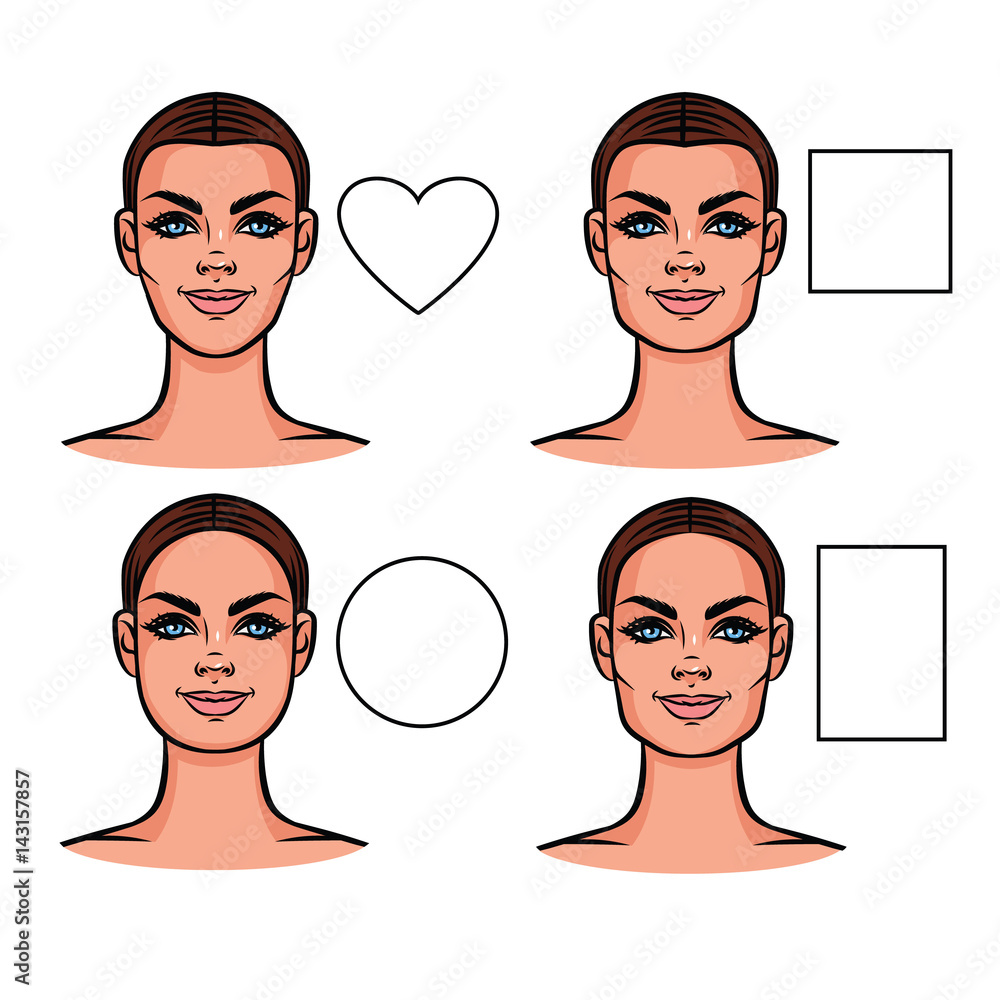 Vector illustration of face types. Female face of various types of ...