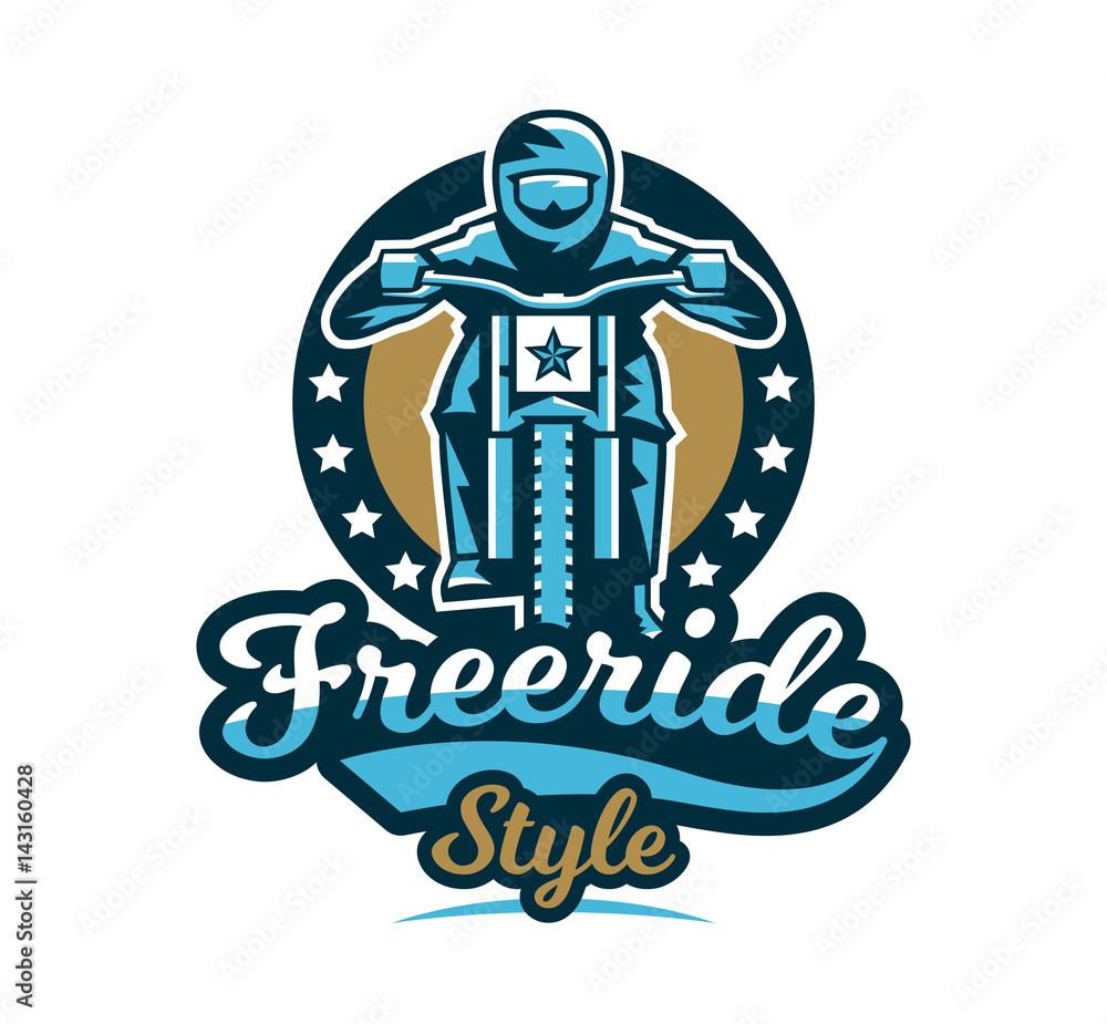 Logo, emblem of the rider riding a mountain bike. Downhill, freeride ...