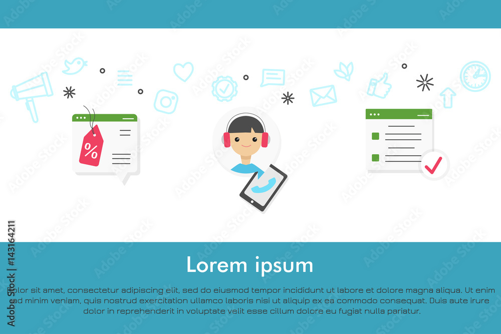 Customer support banner concept with infographics elements. Stock ...