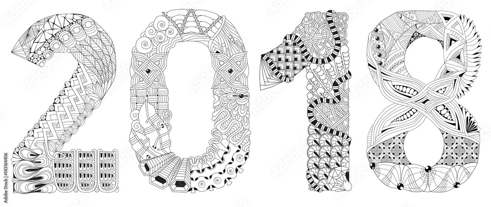 Number 2018 Zentangle. Vector decorative object Stock Vector | Adobe Stock