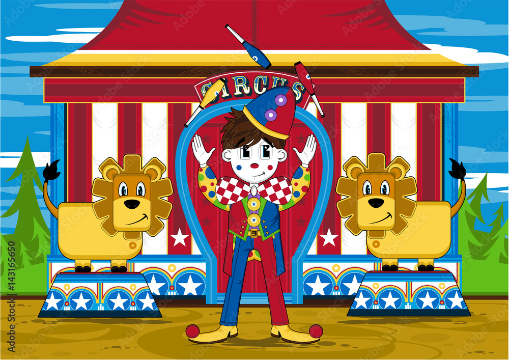 Cartoon Juggling Bigtop Circus Clown Stock Vector | Adobe Stock