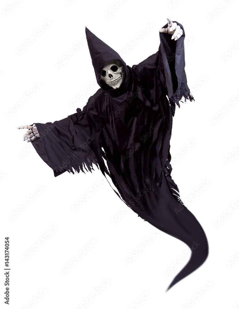 Flying Grim Reaper isolated on white background Stock Photo | Adobe Stock