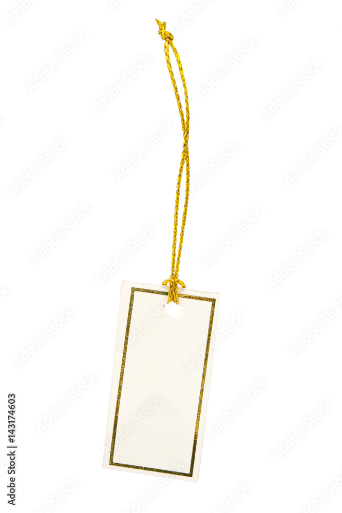 Blank price tag or label with gold border isolated on white background ...